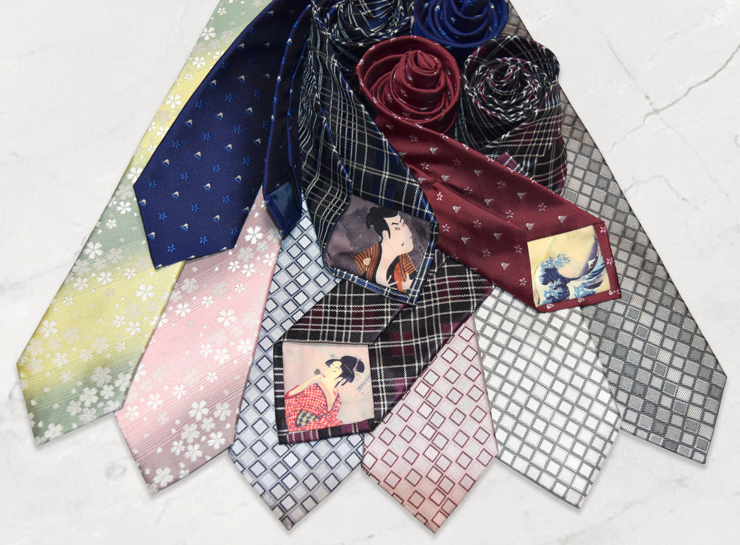 Japanese Pattern Nishijin brocade tie with Ukiyoe print on the back ...
